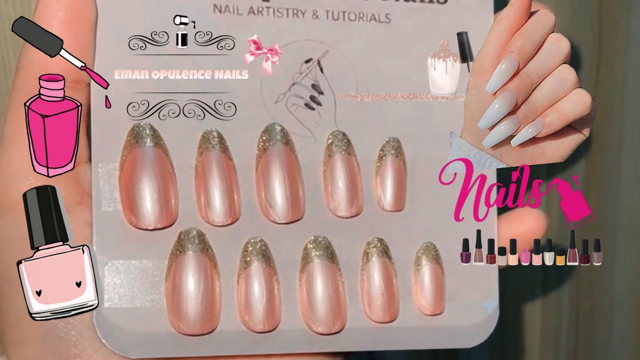 Soft Pink shiny Nails with Golden Tips | Elegant Nail Art Tutorial ...