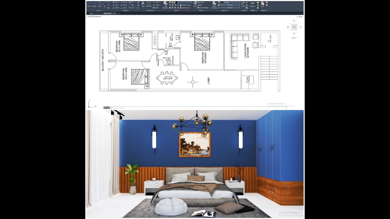7 meter by 20 meter plot interior room 2 in sketchup - YouTube