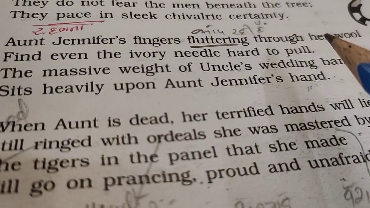 12th Class Poem -6'Aunt Jennifer's Tigers' - YouTube