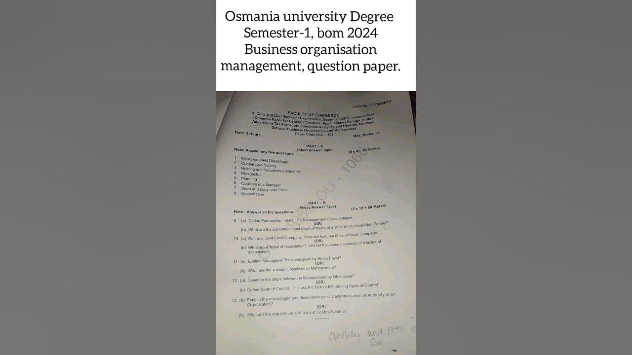 BOM Business organisation Degree Semester-1, 2024 Osmania university ...