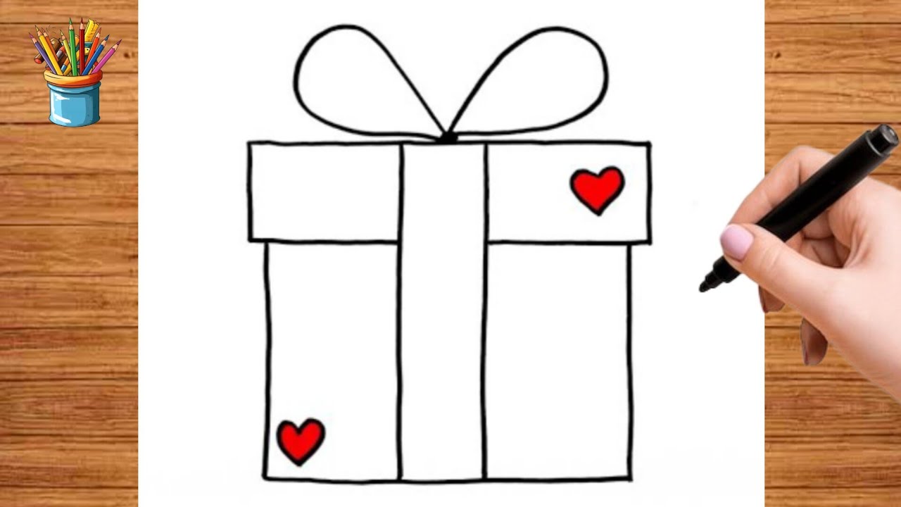 How to Draw a Christmas Gift Wrap Picture Step by Step - Easy and ...
