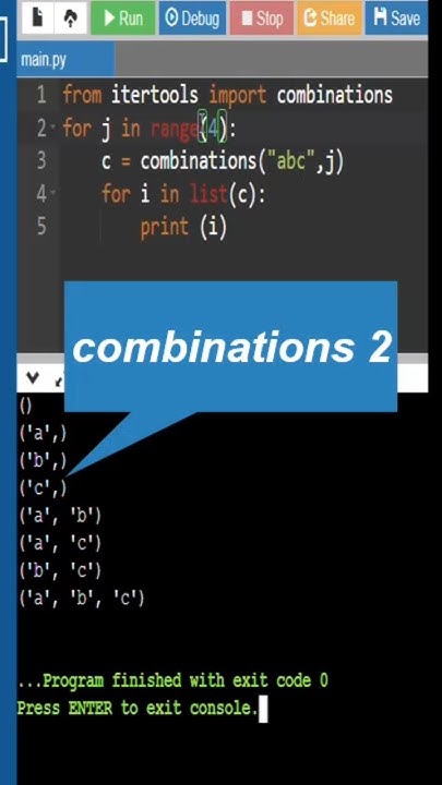 combinations 2 in python #counter #list #coding #python #shorts #viral #interview - YouTube