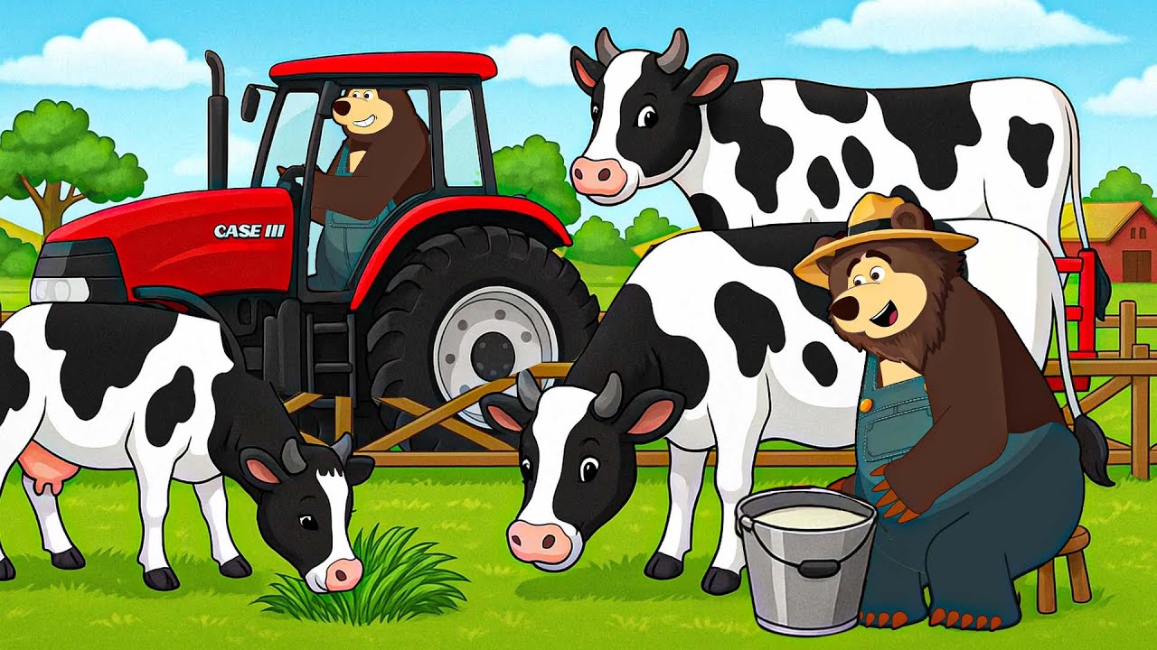 Tractor at Work on the Breeding Farm 🐄 Fresh Milk from Dairy Cows ...