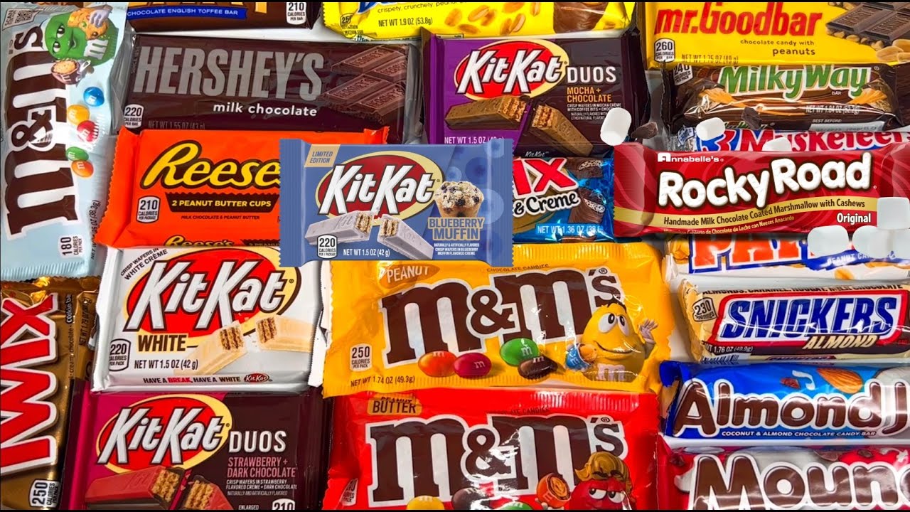 ASMR CHOCOLATE CANDY BARS UNWRAPPING M&M's, HERSHEY, TWIX, SNICKERS ...