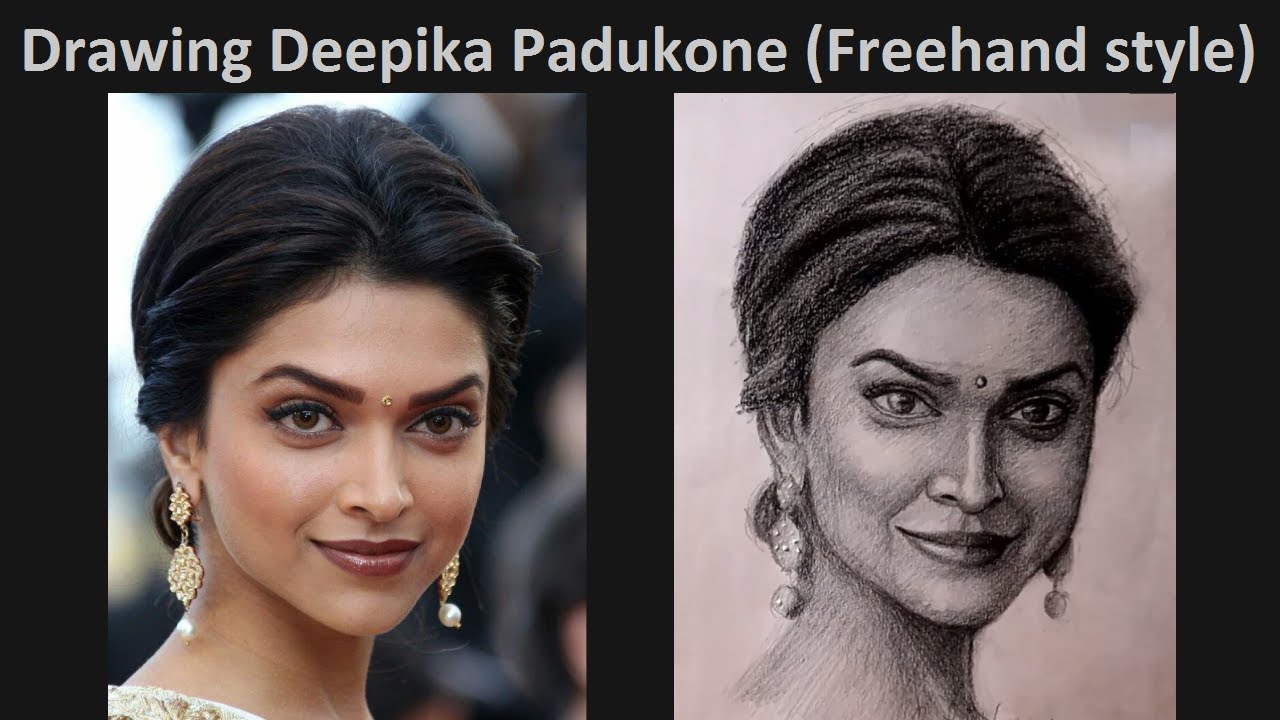 How to draw a portrait | Deepika Padukone drawing | Charcoal drawing | Freehand portrait - YouTube