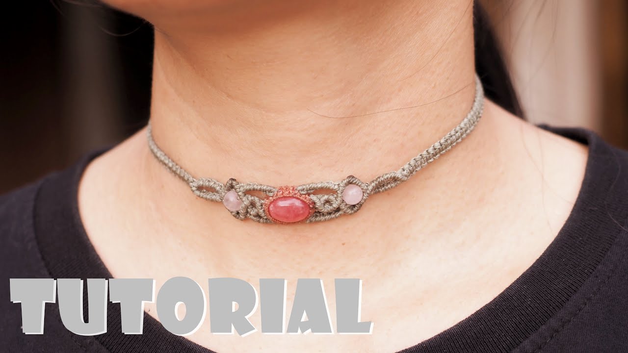 Easy macrame choker tutorial/Macrame jewelry choker rhodochrosite stone ...