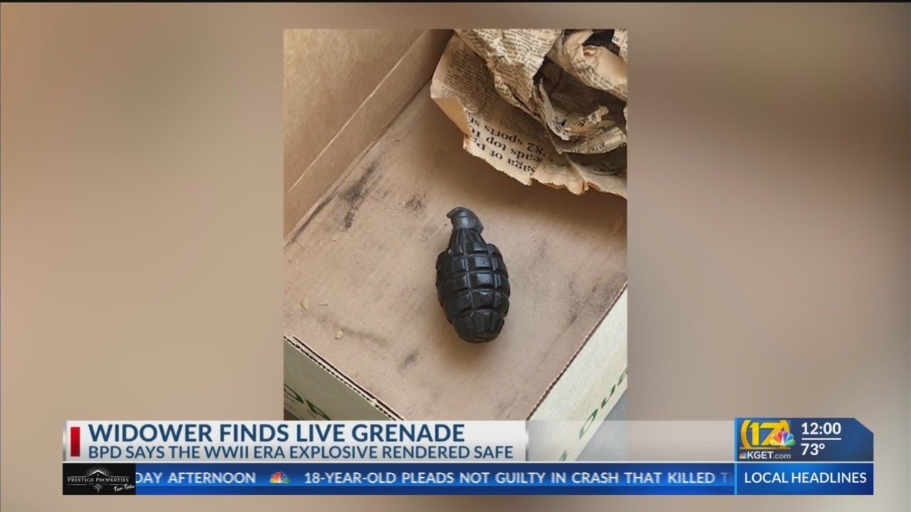 Widow finds shoebox with World War II hand grenade inside - YouTube