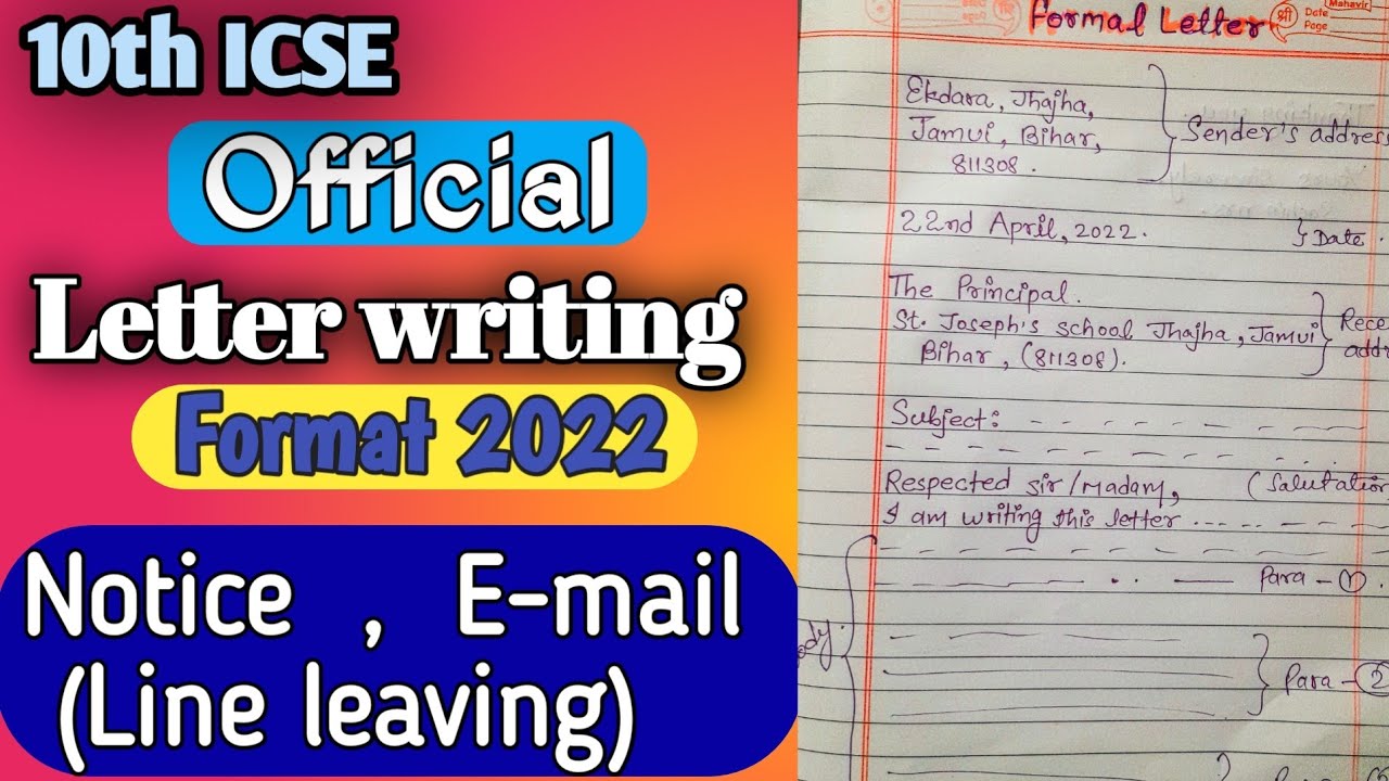 Letter Writing Formats 2022 || 10th icse ||Email,Notice,Letter where to ...
