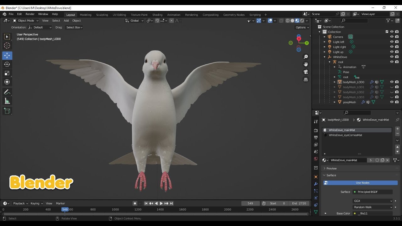 Realistic Animated White Dove Low-Poly 3d Model - YouTube