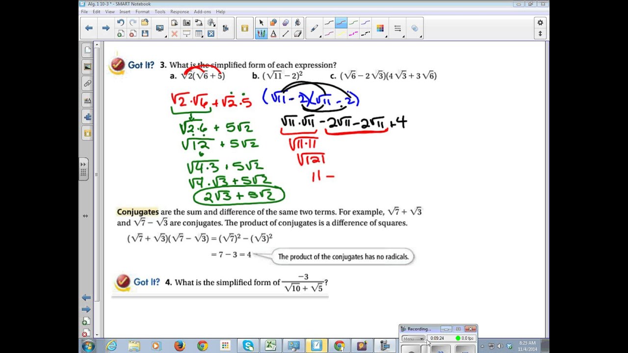 Algebra 1 Chapter 10 Section 3 Operations of Radical Expressions - YouTube
