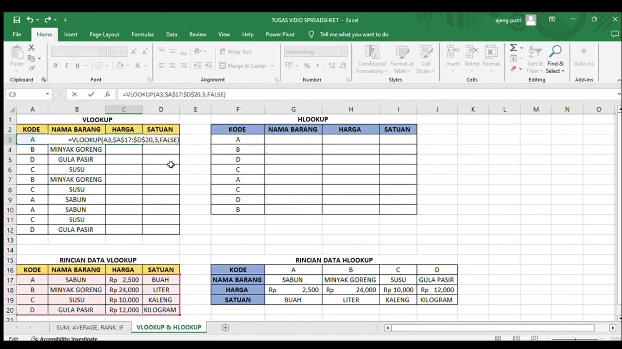Tutorial Rumus EXCEL (VLOOKUP & HLOOKUP) - YouTube