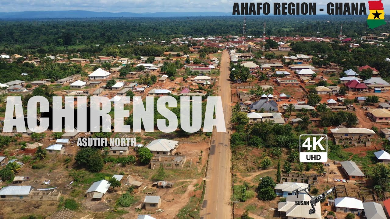 Acherensua Aerial View in the Asutifi South Ahafo Region of Ghana 4K ...