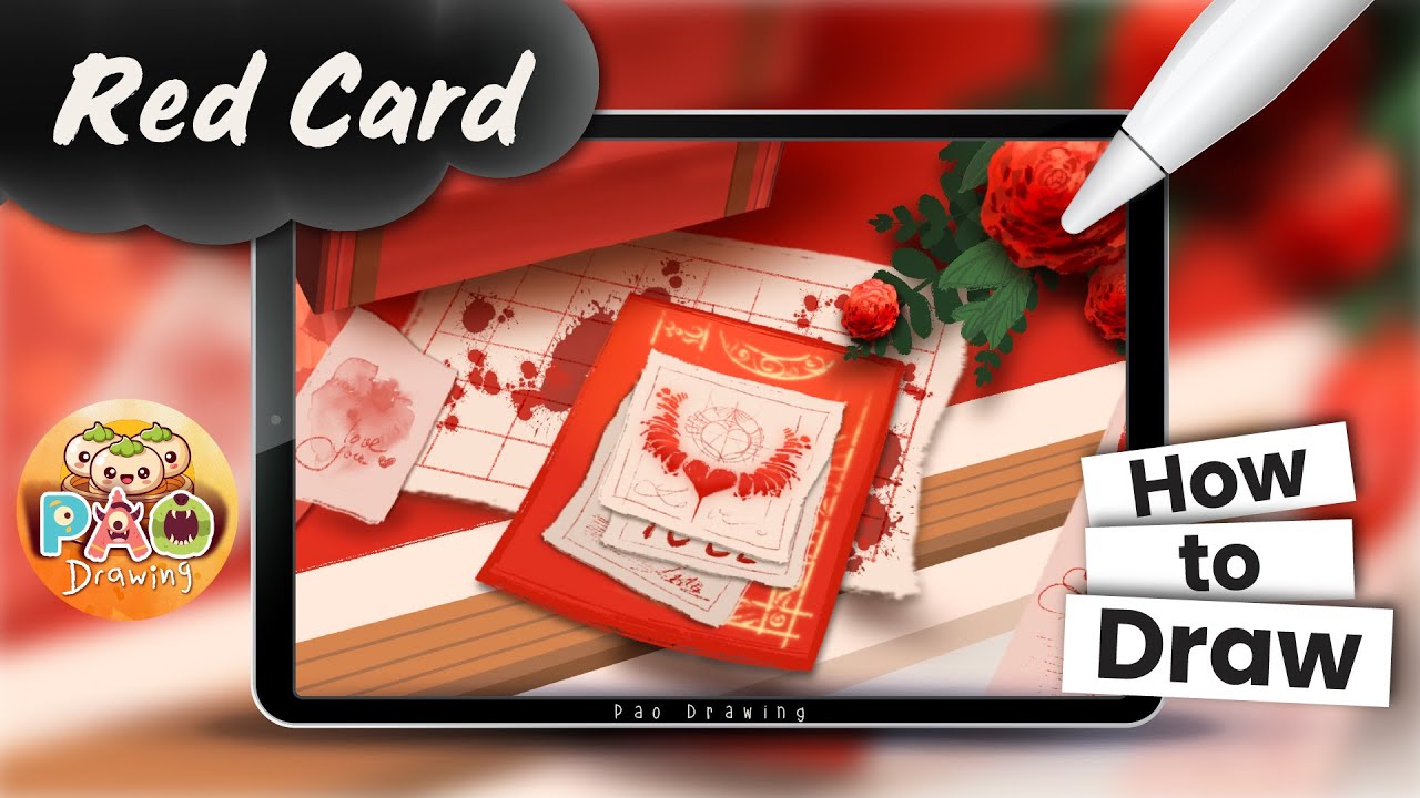 How to Draw Red card with Roses - Pao Drawing - YouTube
