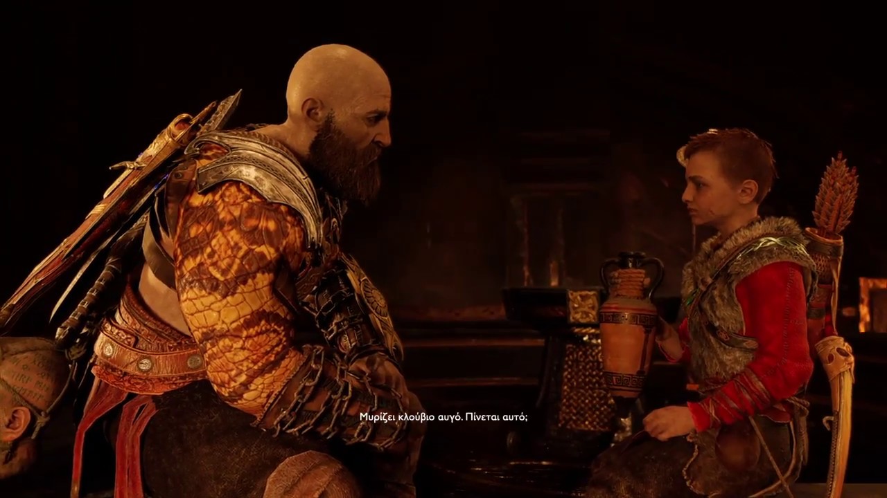 Kratos and Atreus drink wine from Lemnos(greek subs)-God of War - YouTube