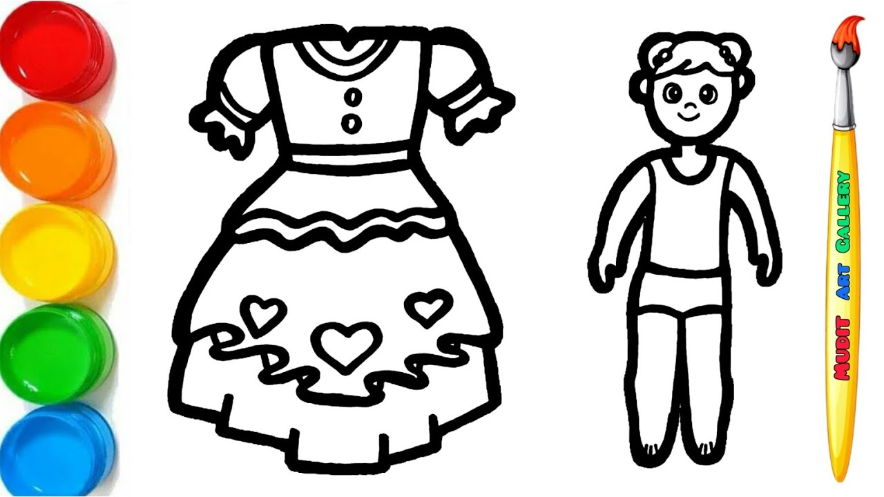 Girl Dress Drawing & Coloring, Painting For Kids | Drawing For Kids ...