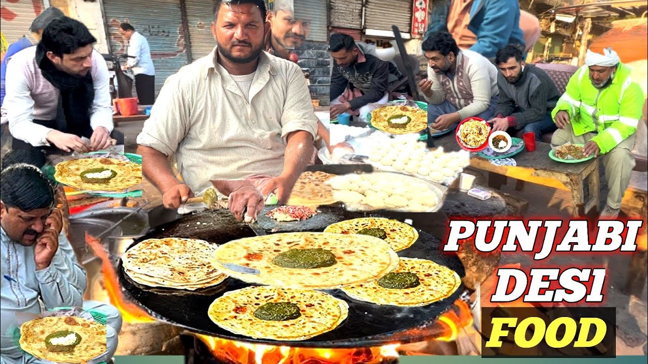 70/-Rs PUNABI NATIONAL STREET FOOD DESI BREAKFAST SAAG ALOO PRATHA😋 ...