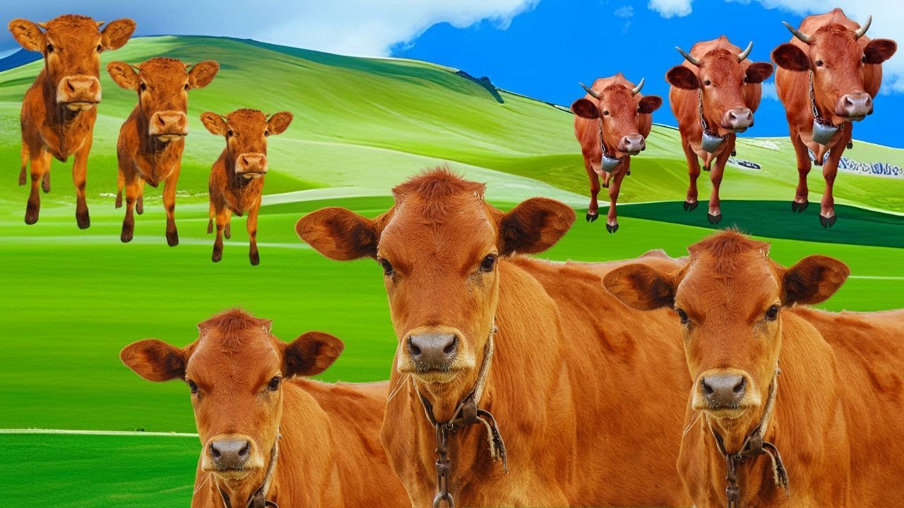 Let's Watching Cow Videos Cute Happy Eating Grass In The Green Pastures ...