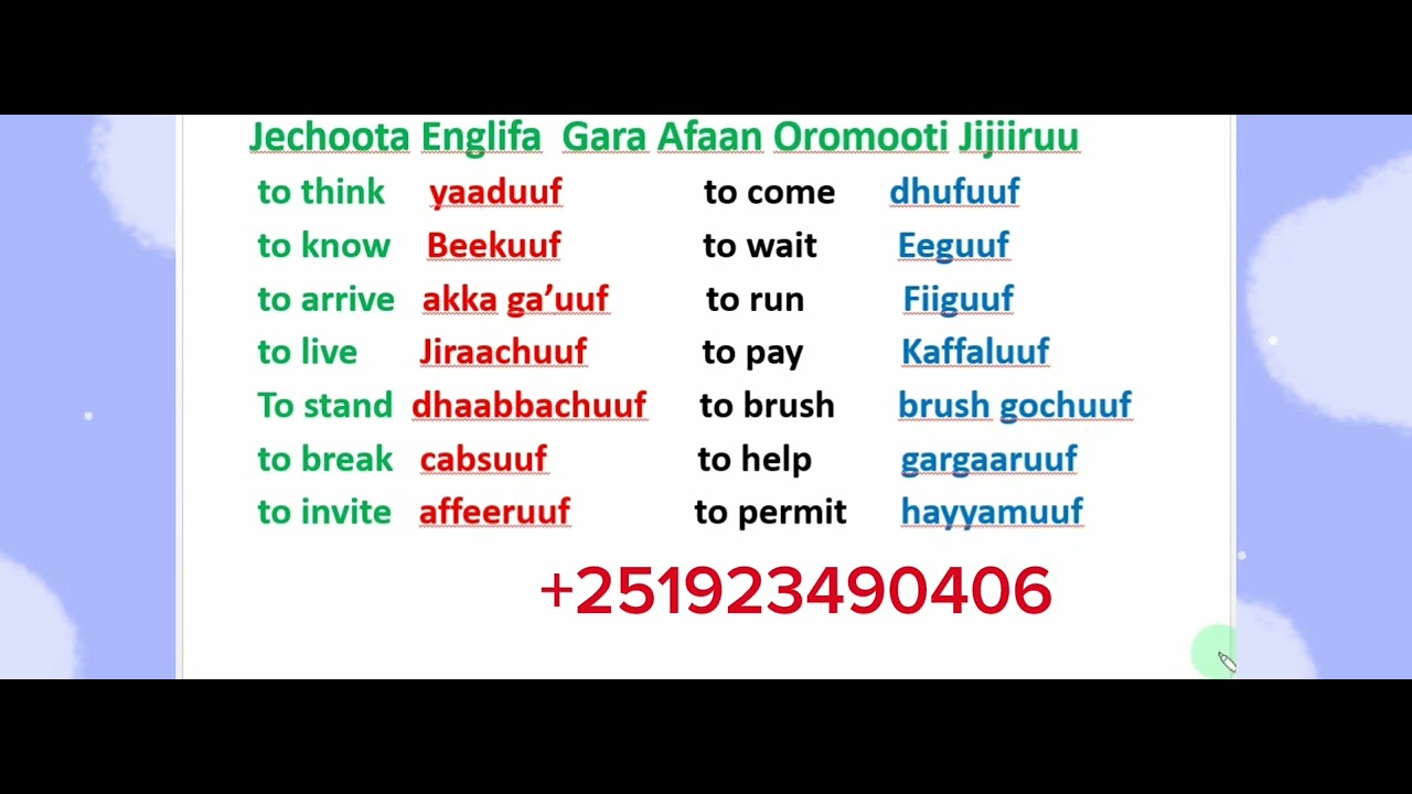 Afaan Oromoo Jechoota Englifa Gara Afaan Oromooti Jijiiruu #study Afaan ...