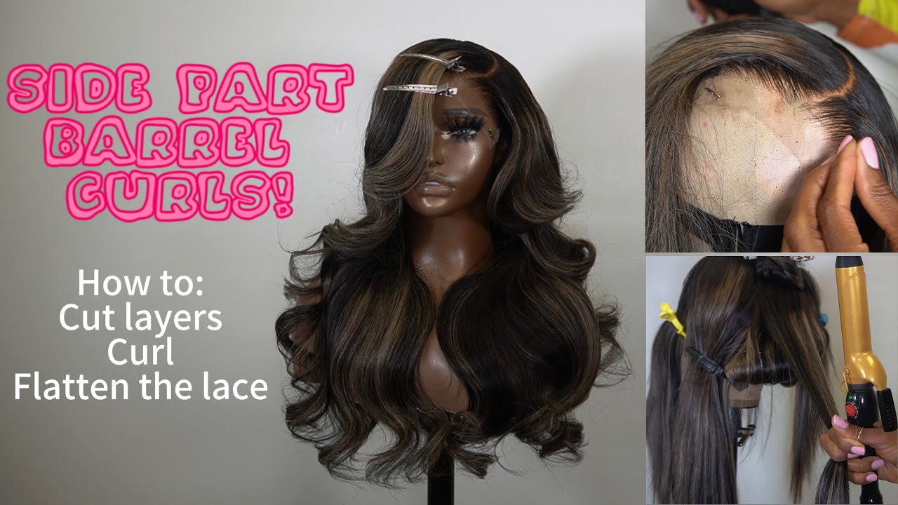 How To: Side Part Barrel curls on a frontal glue-less wig for beginners ...
