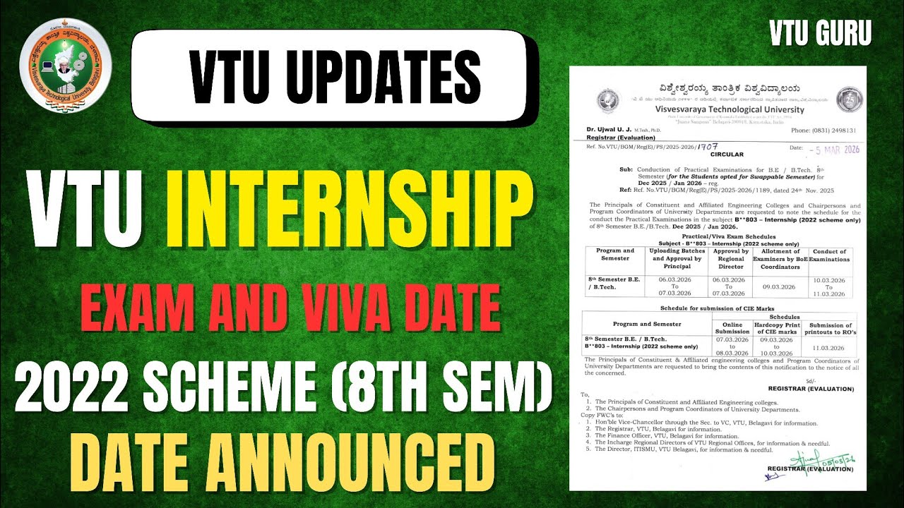 VTU 2022 Scheme 8th Sem Internship and Viva Exam Date 2026 | VTU ...