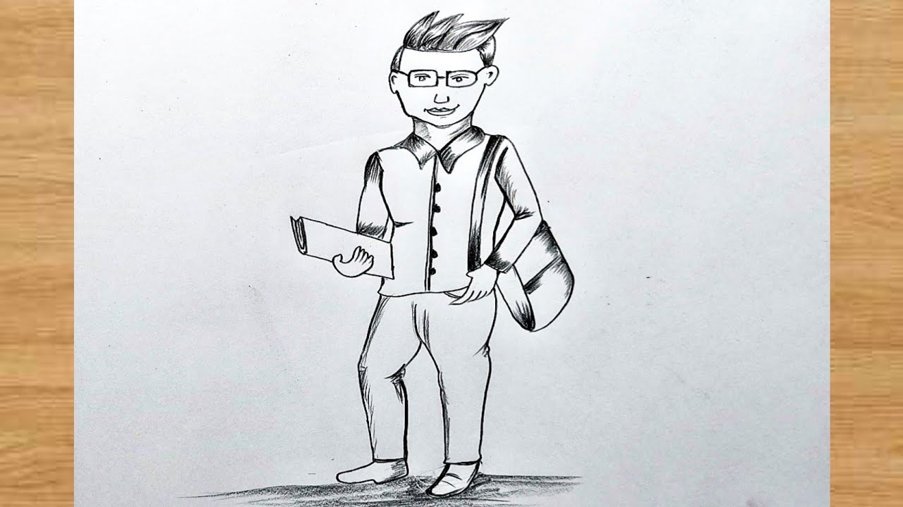 How to draw a boy going to school || draw a boy going to college ...