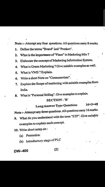 bu mba 2 semester q paper marketing management 2022 #exam #mba - YouTube