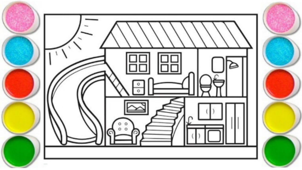 Dollhouse Drawing, Painting, Coloring for Kids & Toddlers - YouTube