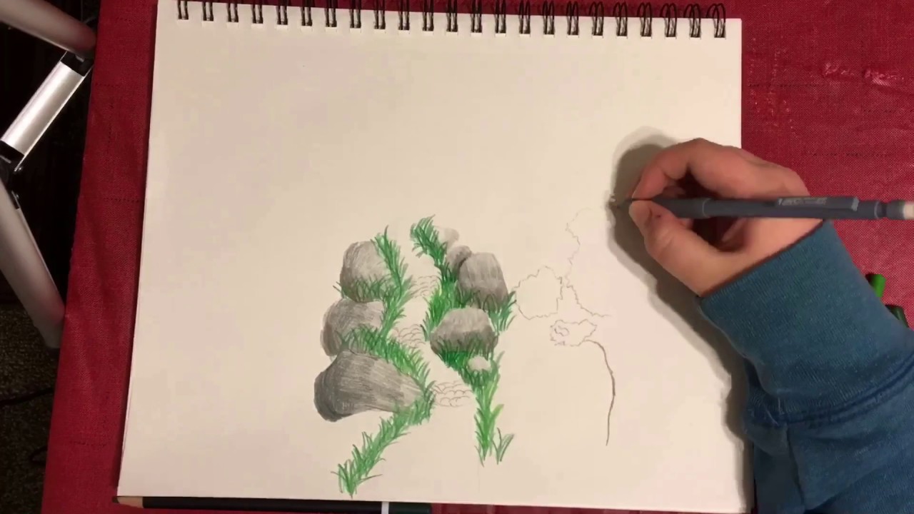 How to draw a spring landscape with a waterfall - YouTube