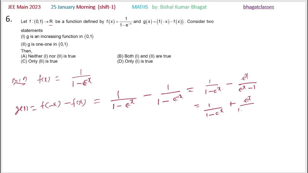Let f : (0,1) → R be a function defined by f(x)=1/1-e^-x, and g(x)=(f(-x)-f(x)), Consider two ...