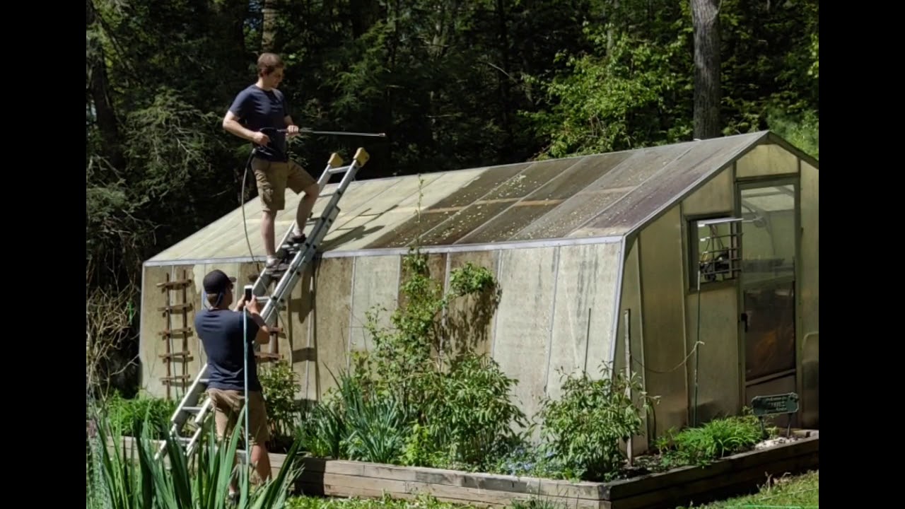 Pressure Washing A Greenhouse - YouTube