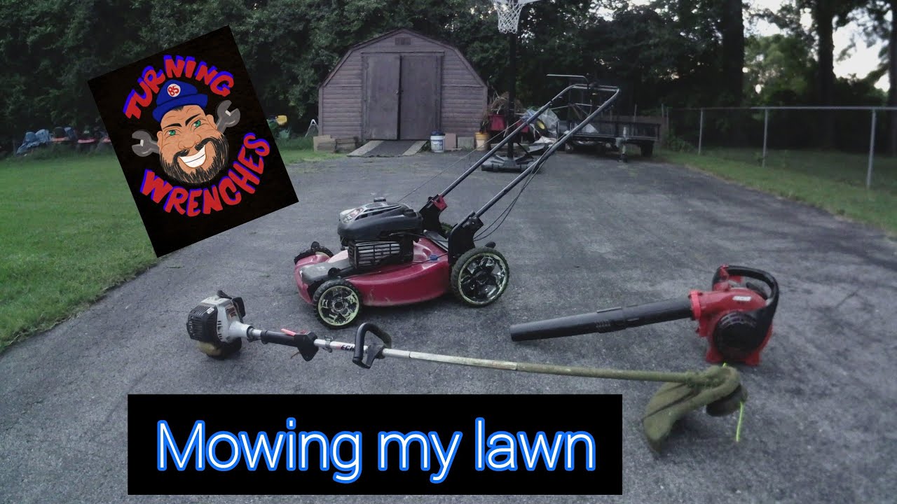 mowing my backward using my lawn equipment. - YouTube