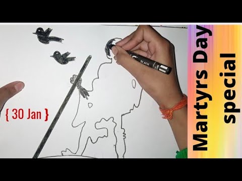 Martyrs day drawing (30 Jan) || Easy drawing on Martyrs Day || How to ...