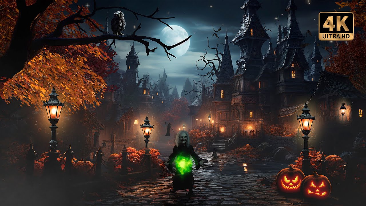 Haunted Halloween Village Ambience with Halloween Music, Witchy Vibes & Spooky Sounds | 4K 🧙‍♀️🦉 ...