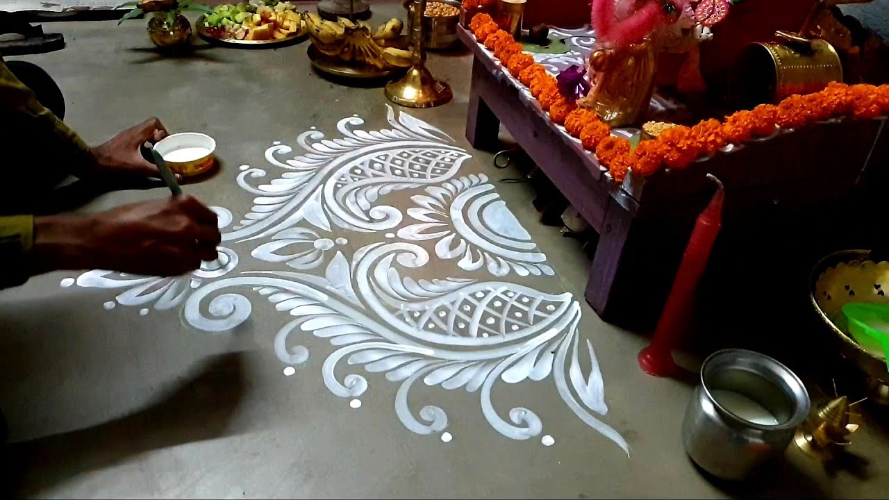 laxmi puja alpona design / how to draw alpona design / আলপনা আঁকা - YouTube