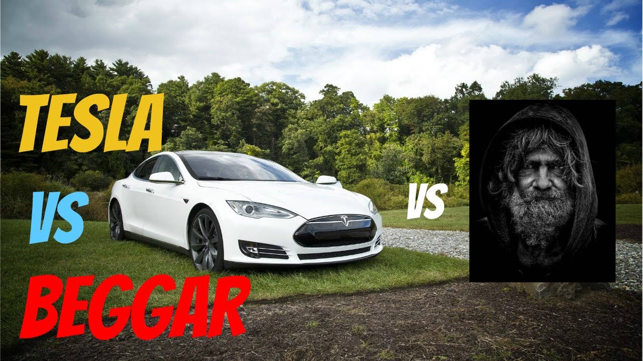 Tesla car VS walking beggar on the street - YouTube