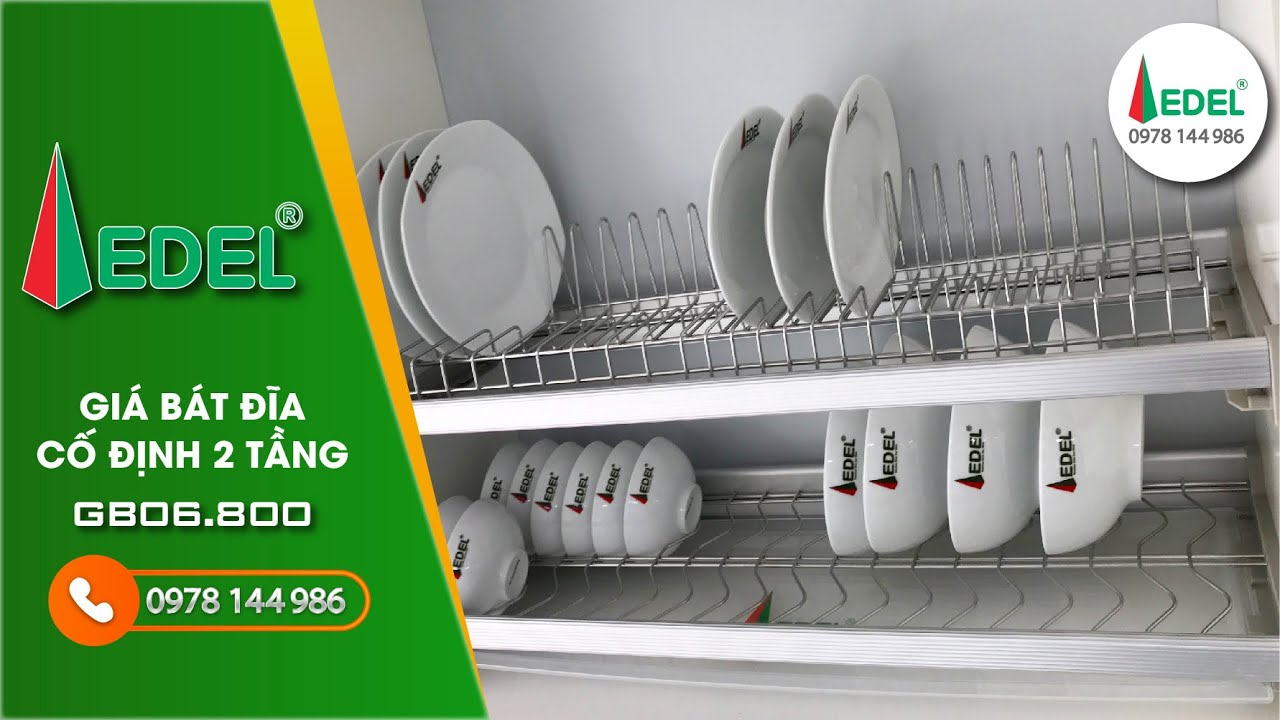 GIÁ BÁT ĐĨA CỐ ĐỊNH 2 TẦNG EDEL INOX 304 MỜ GB06.800 - YouTube