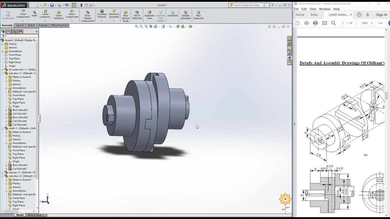 Assembly of Oldhams Coupling in SolidWorks |#33| PCE | Prof. Binsu Babu ...
