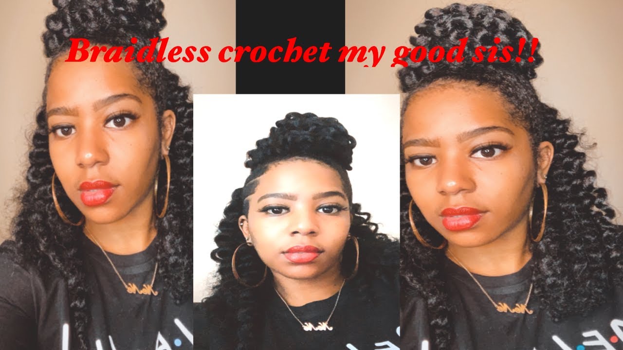 Half up/ half down braidless crochet style using mamba twist - YouTube