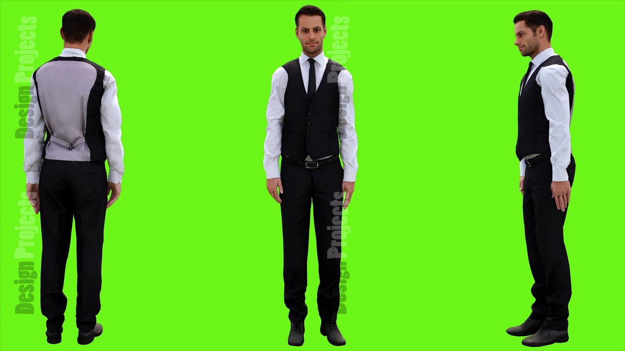 Young businessman quickly bows politely on a green screen background ...
