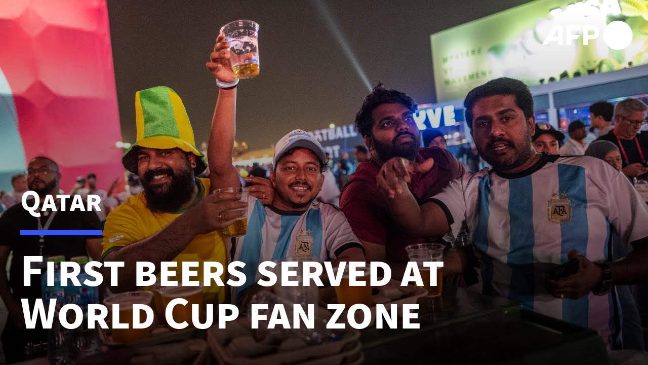 Bottoms up! Qatar serves first beers at World Cup fan zone | AFP - YouTube