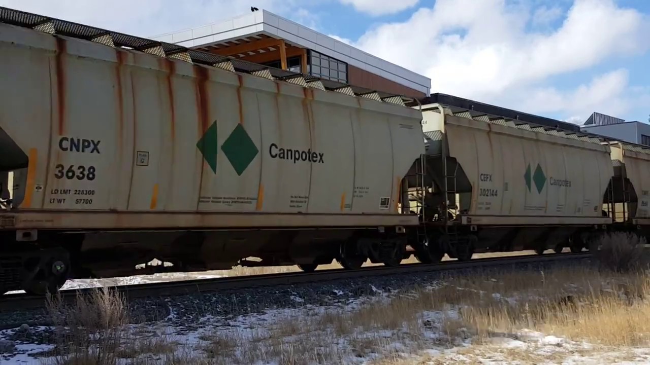 Eastbound CP Canpotex Unit train in Canmore Alberta - YouTube