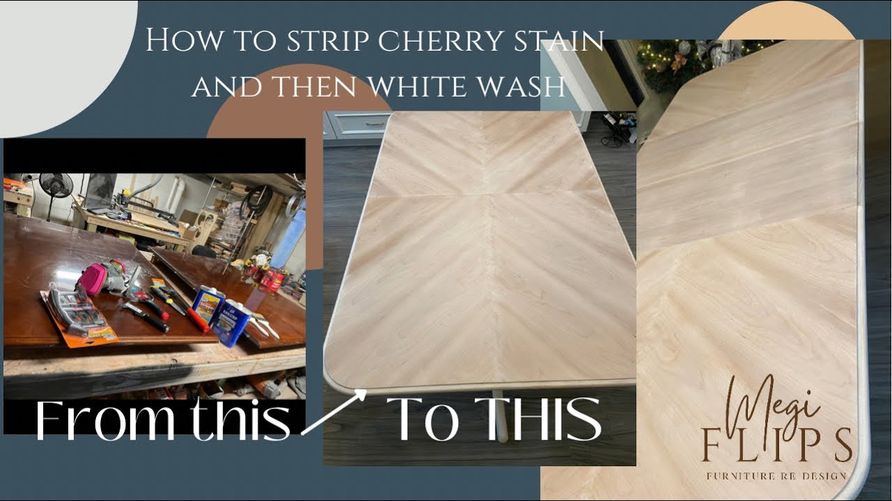 How to Strip Cherry Stain/ How to White Wash / Dining Room Table White ...