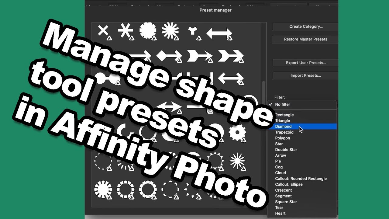 Affinity Photo Tutorial : Manage shape tool presets - YouTube