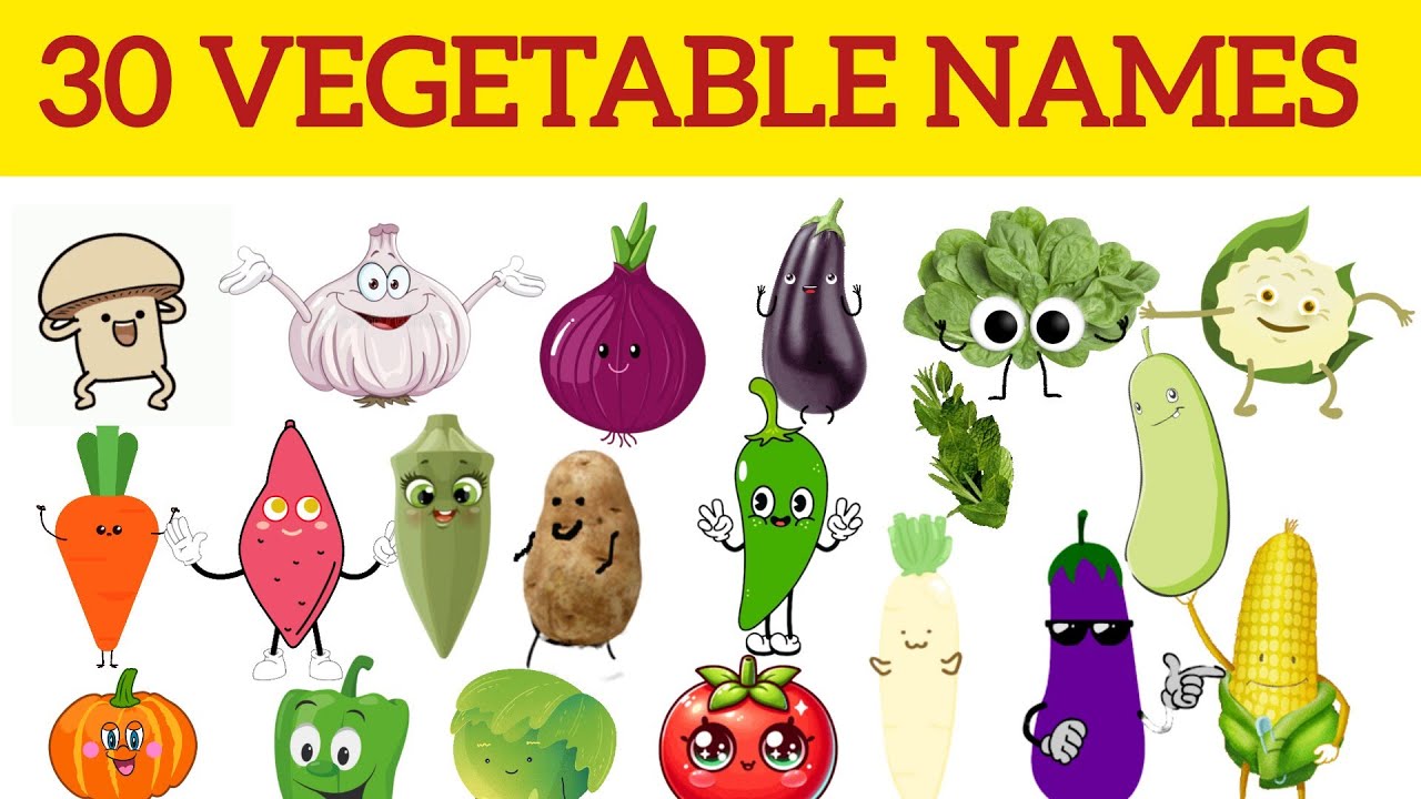 Funny Veggies, 30 Vegetable Names In English For kids - YouTube