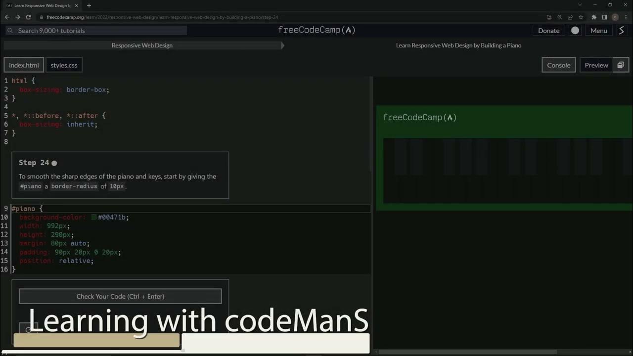 Learn HTML & CSS | FreeCodeCamp Build a Piano: Step 24 - YouTube
