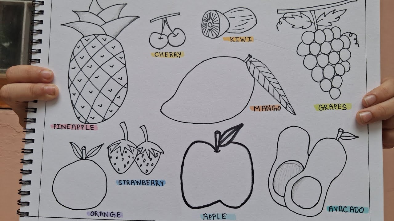 Easy Fruits Drawing | Learn Fruit Names and Sketch for Beginners ...
