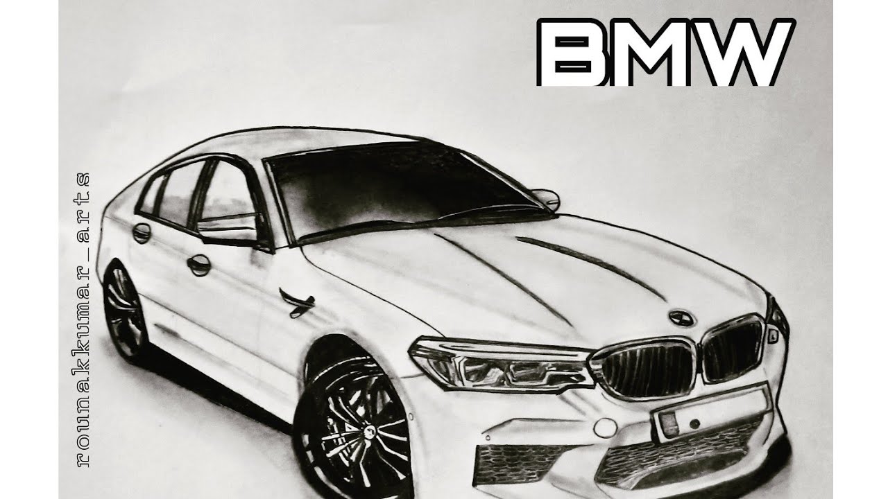 BMW Realistic Drawing | How to draw BMW Car step by step easy tutorial ...
