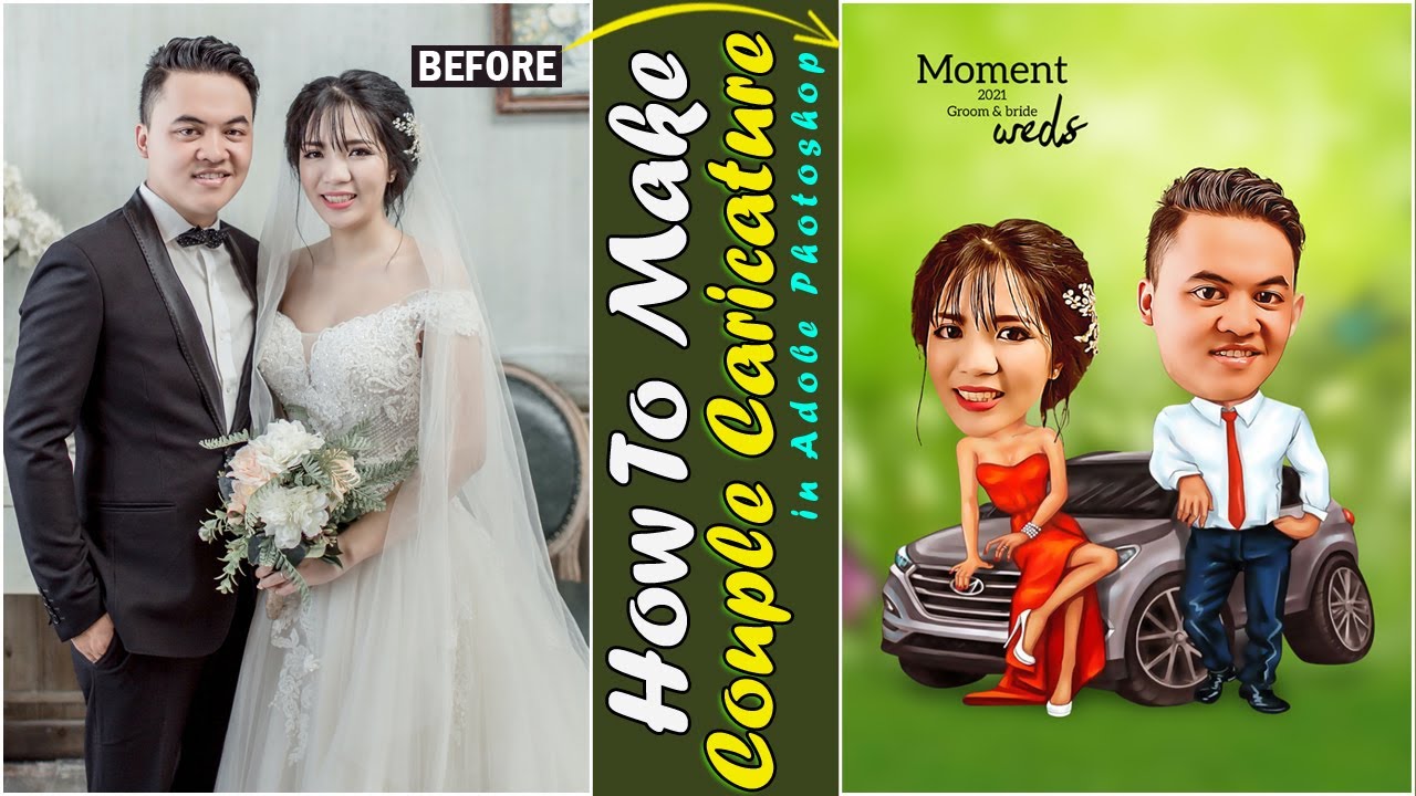 How To Make Professional Couple Caricature in Adobe Photoshop - YouTube