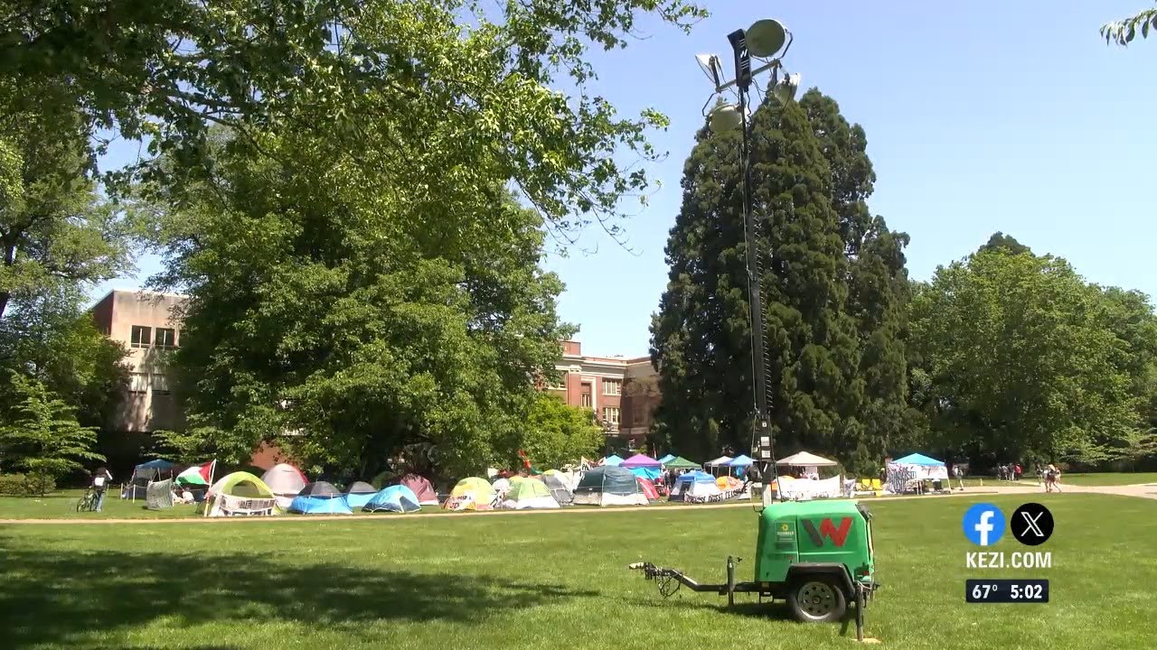 OSU adds lights outside of protest encampment - YouTube