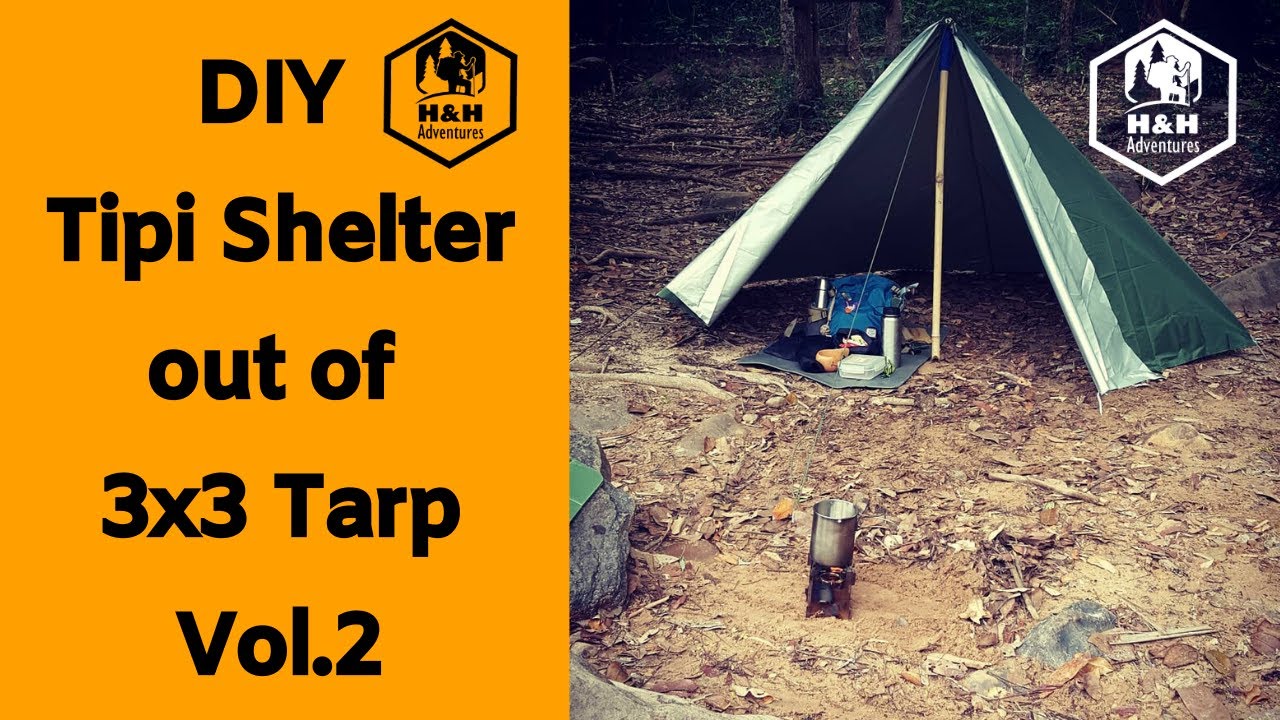 DIY Tipi Shelter out of 3x3 tarp, 2nd version - YouTube